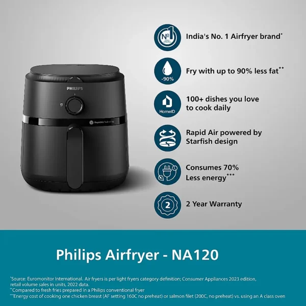 Philips NA120/00 1000 Series Compact Air Fryer | 4.1 Liter - Digital Square